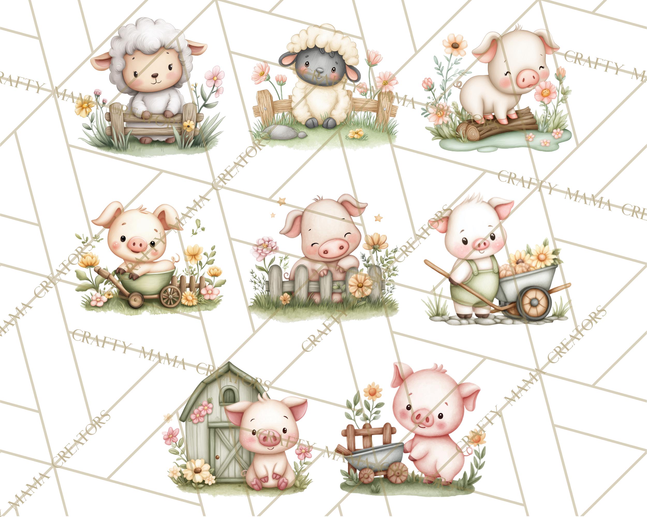 60 Png, Farm Clipart, Woodland Farm Animals, Cows Pigs Chickens Sheep ...