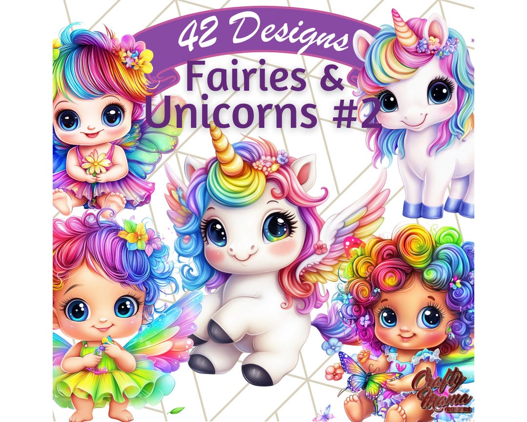 Baby Fairies and Unicorns Clipart, Pastel Fantasy Art, Whimsical ...