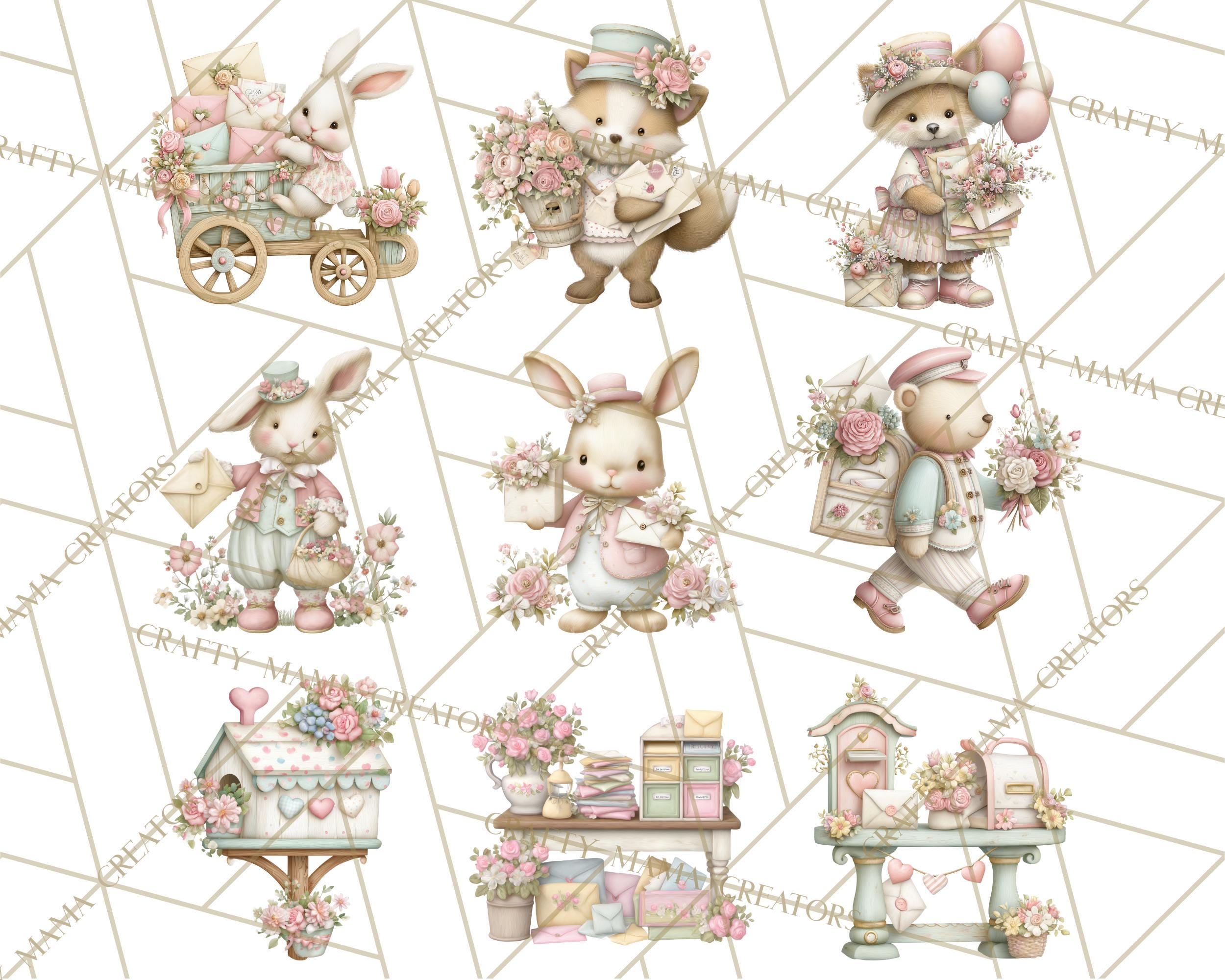72 Png, Valentine Mail Clipart PNG, Whimsical Floral Post Office, Love ...