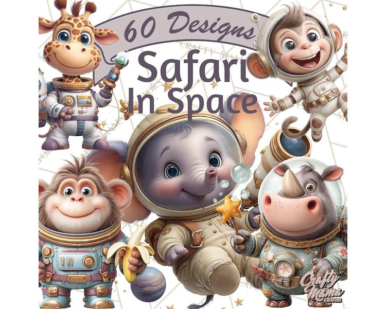 60 Png, Safari Animals in Space Clipart, Outer Space Animals PNG Bundle ...