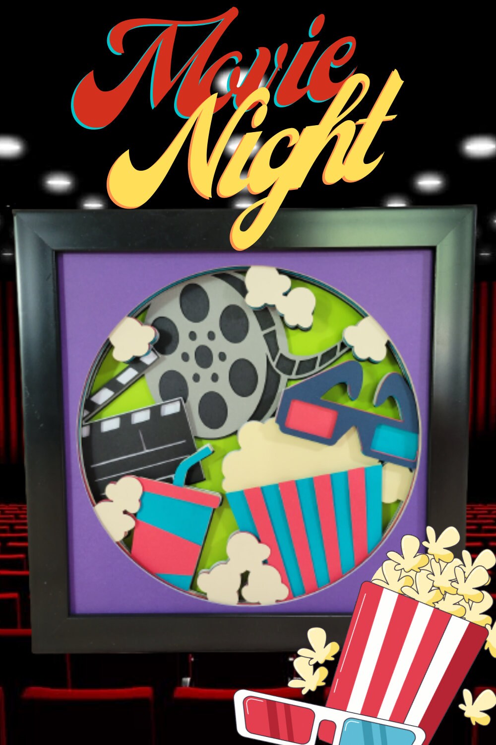 3D Theater Shadow Box Svg, Movie Night Svg Shadowbox Svg, Movie Theater ...