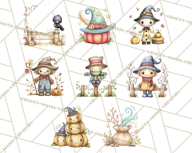 56 Png, Spooky Scarecrows PNG, Whimsical Halloween Clipart, Fall ...