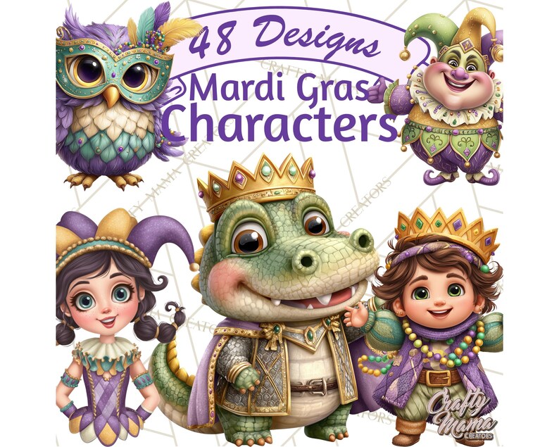 48 Png, Cute Mardi Gras Clipart, Mardi Gras Characters PNG, Kids ...