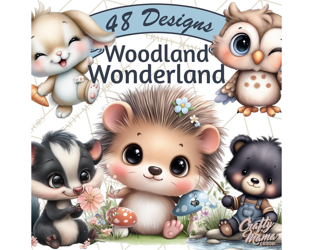 48 Png, Woodland Forest Clipart PNG, Cute Animals and Nature Elements ...