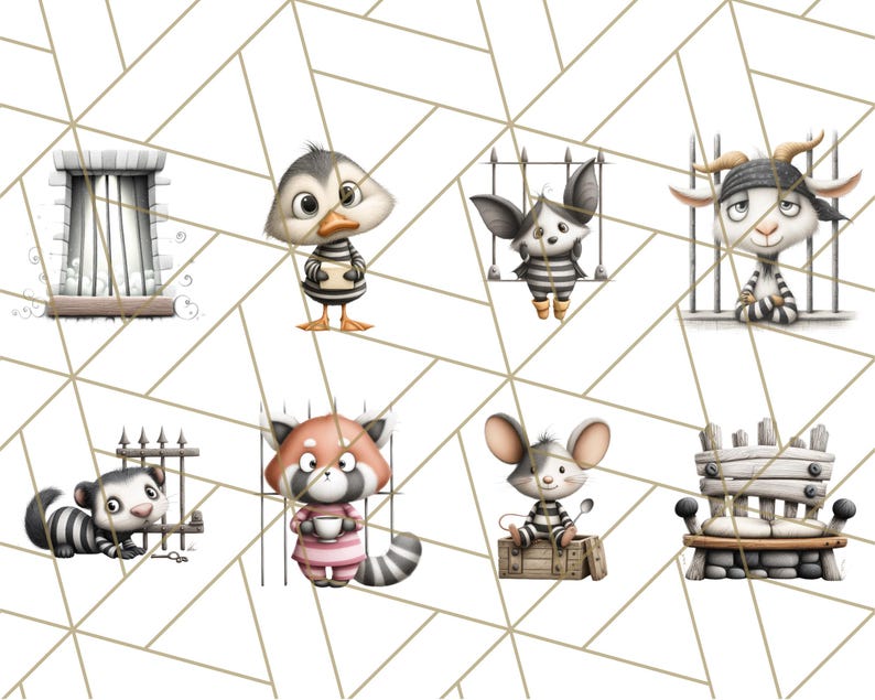 Adorable Animals in Jail Clipart PNG, Cute Animal Prisoner Clip Art ...