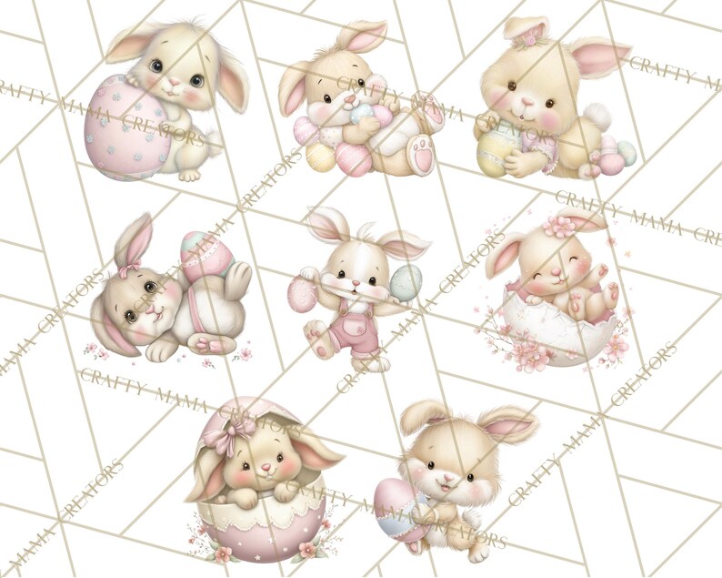 68 Png, Easter Bunnies Clipart, Cute Cartoon Bunnies With Pastel Eggs ...