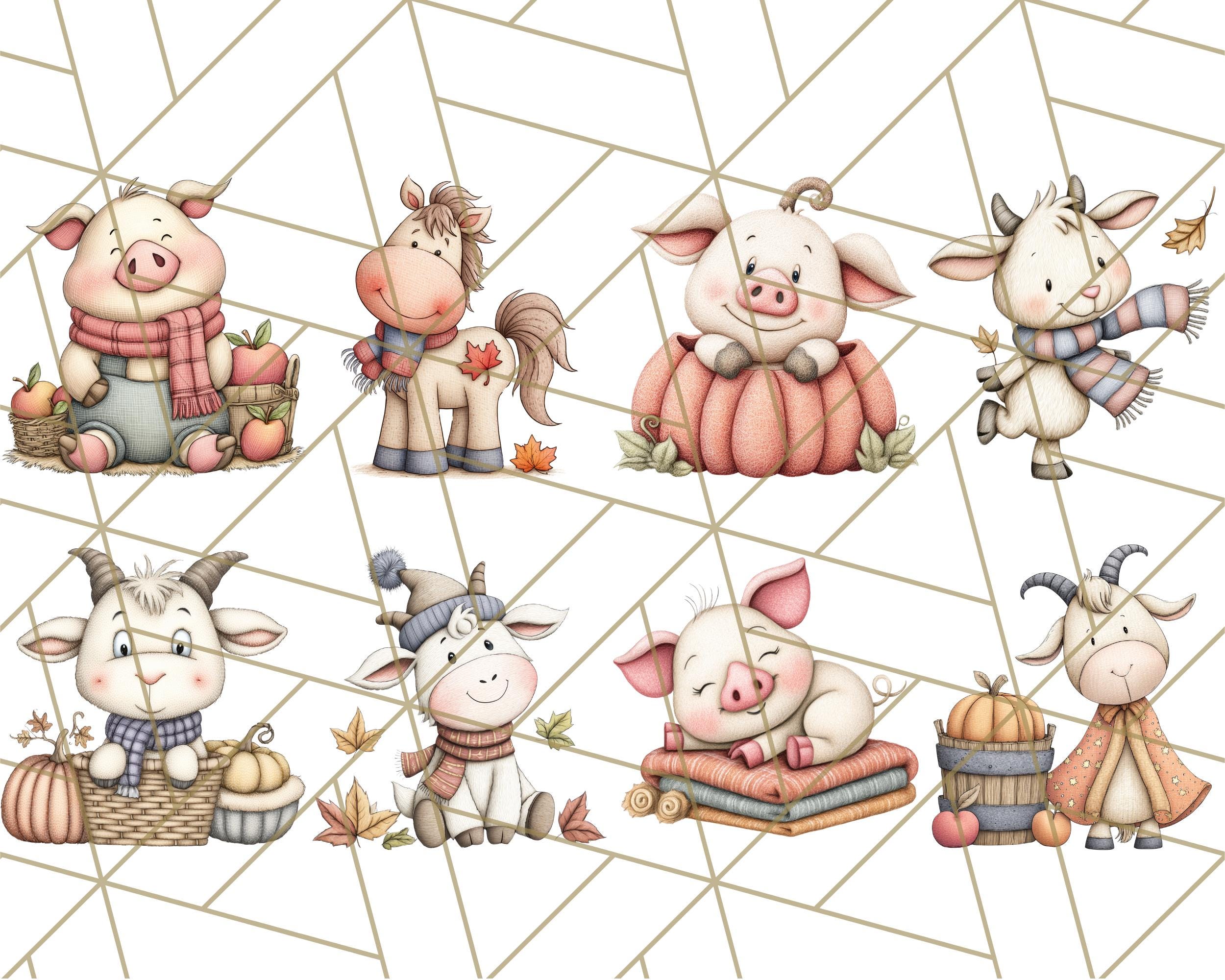 Fall Farm Animal Clipart, Autumn Farm PNG, Cozy Barnyard Animals ...