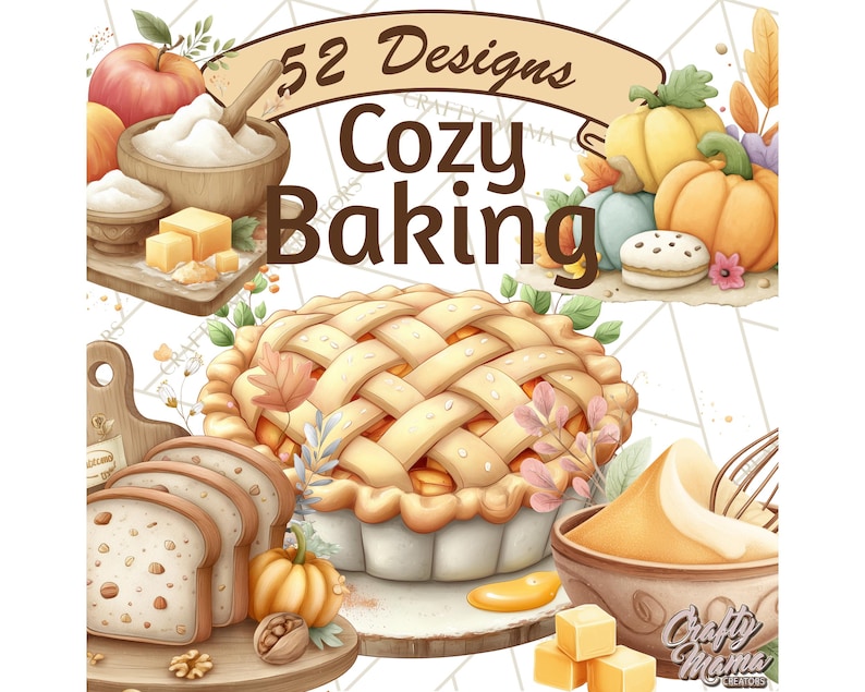 52 Png, Cozy Fall Baking Clipart, Pumpkin Pie Apple Cinnamon Bread Clip ...