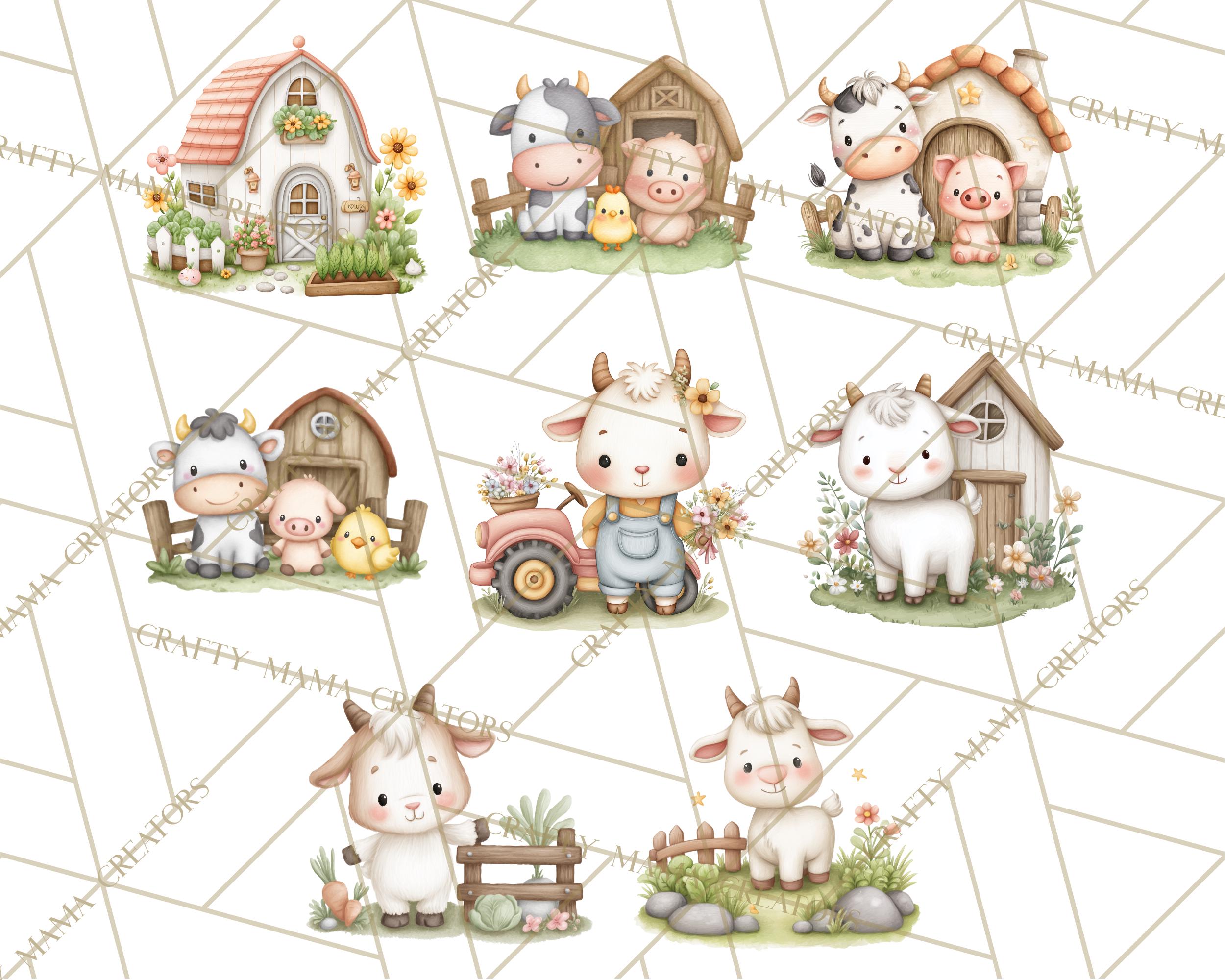 60 Png, Farm Clipart, Woodland Farm Animals, Cows Pigs Chickens Sheep ...
