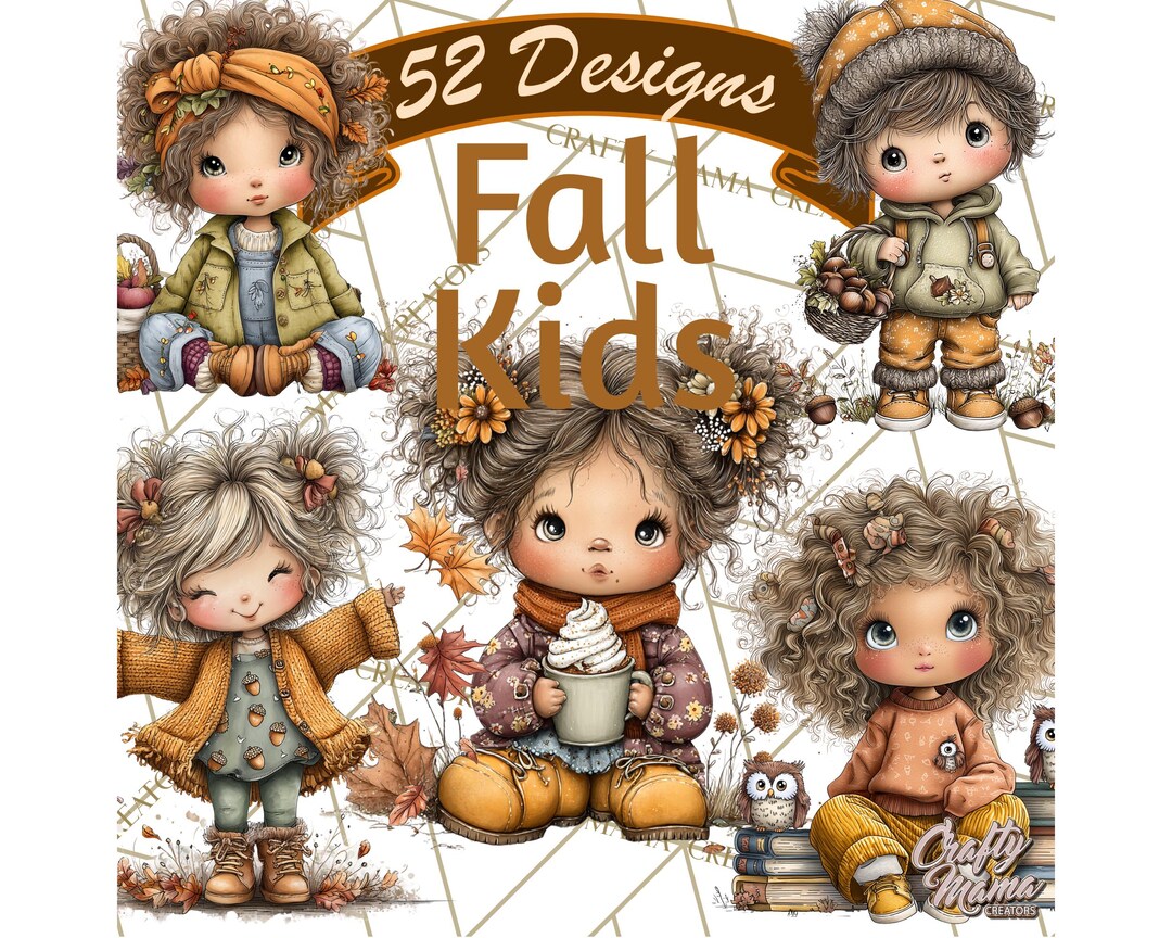 52 Png, Fall Kids Clipart, Cute Autumn Children PNG, Cozy Fall Outfits ...