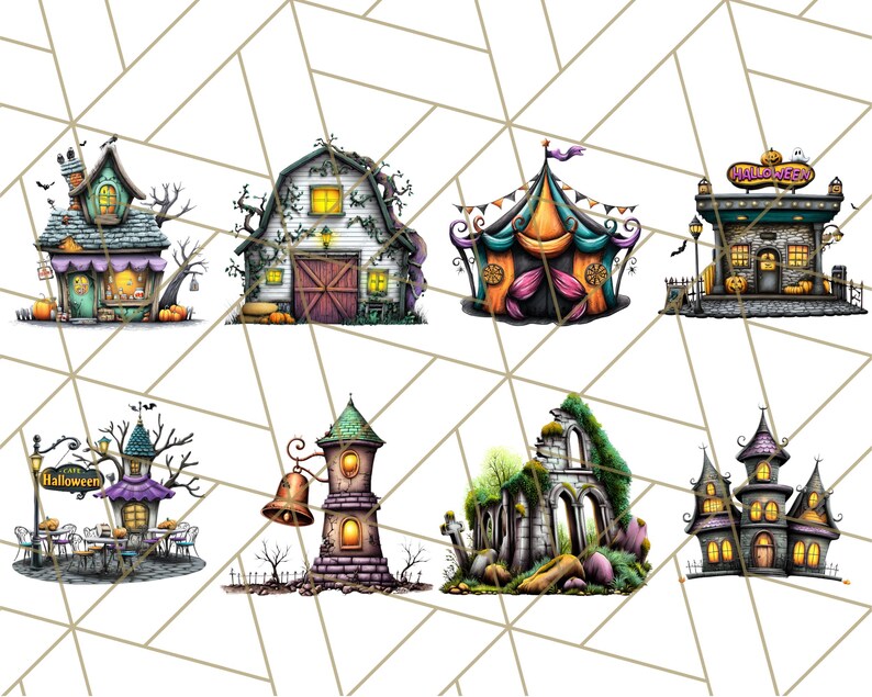 Halloween Buildings Clipart PNG, Spooky Haunted Houses Art, Creepy Old ...