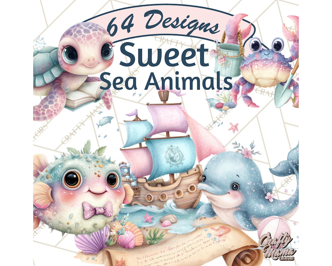 64 Png, Sweet Ocean Creatures Clipart, Under the Sea Nursery Decor ...
