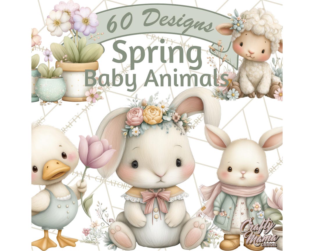 60 Png, Spring Garden Animals Clipart, Cute Pastel Bunny Chick Lamb ...