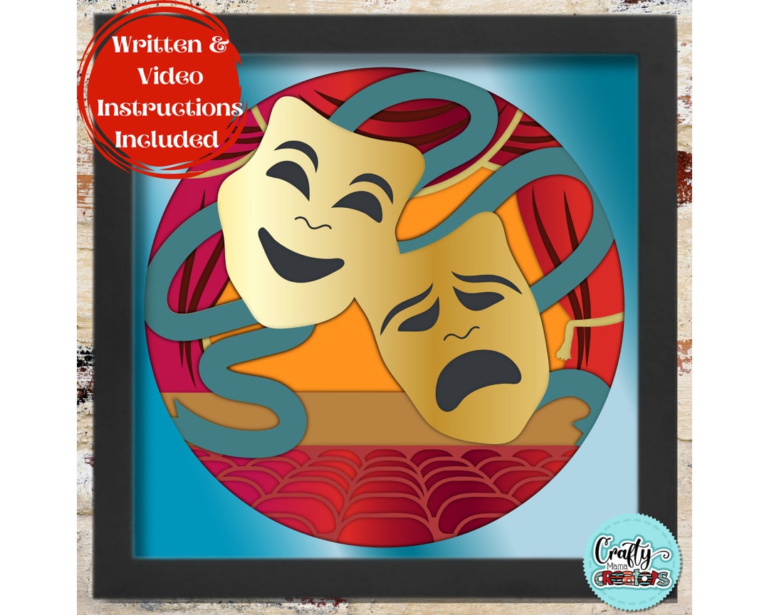 3D Theater Shadow Box Svg, Theater Masks Shadowbox Svg, Performing Arts ...