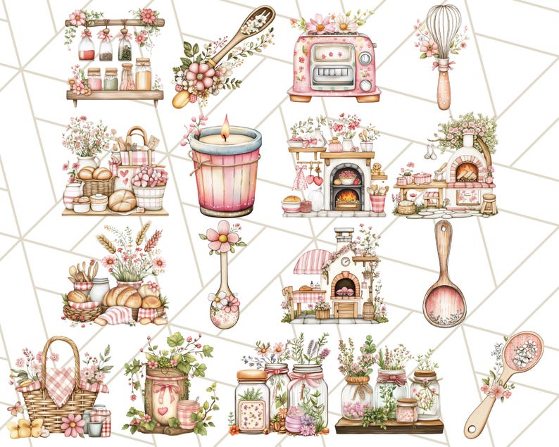 Cottage Core Kitchen Clipart, Floral Kitchen PNG, Vintage Kitchen ...