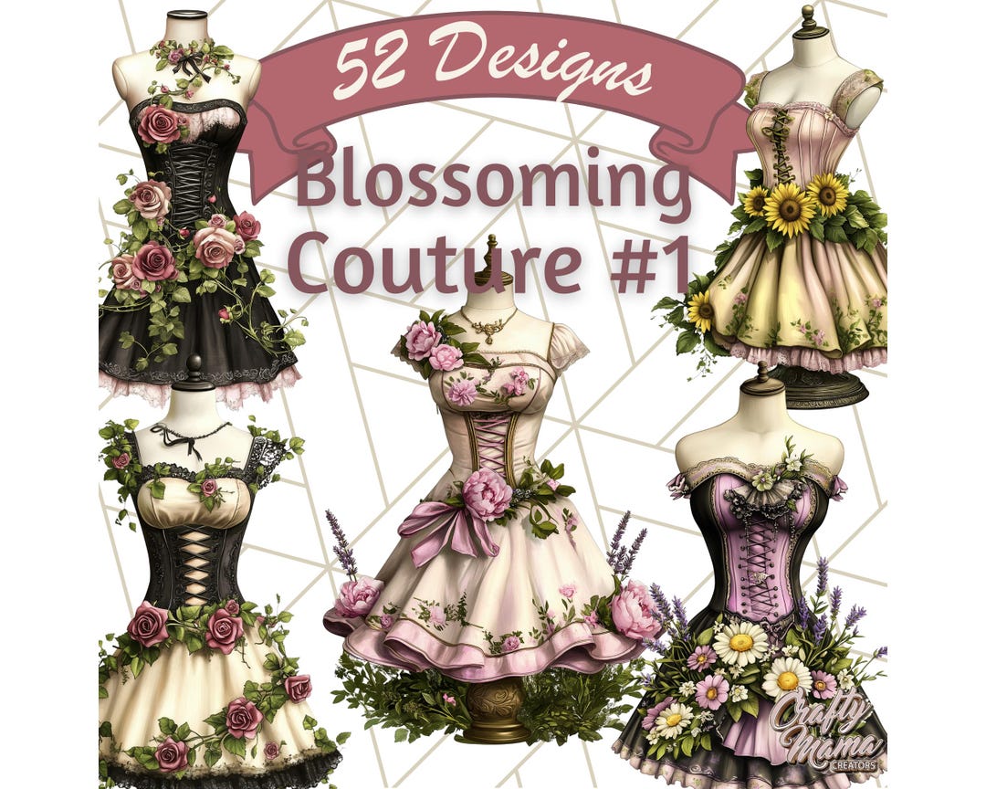 Floral Dress Form Clipart PNG, Vintage Sewing Dress Clip Art Png ...