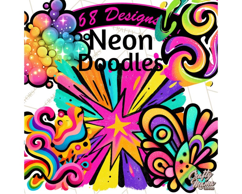 68 Png, Neon Doodles PNG, Bright Scribbles Arrows Stars Clipart, Bold ...