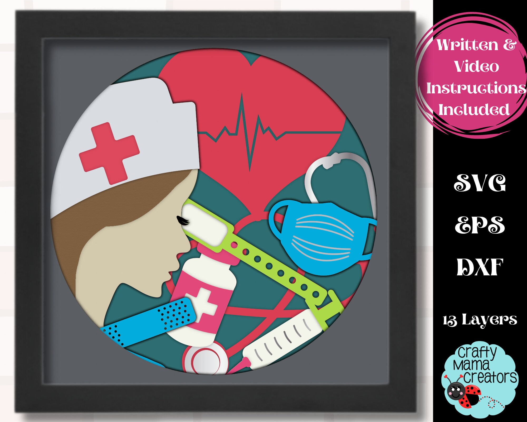 3D Nurse Shadow Box Svg, Nurse Svg Stethoscope Shadowbox Svg, Nursing ...