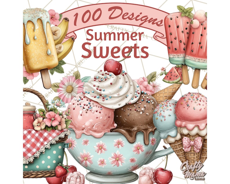 100 Summer Popsicle Treats Clipart, Ice Cream Popsicles, Summer ...