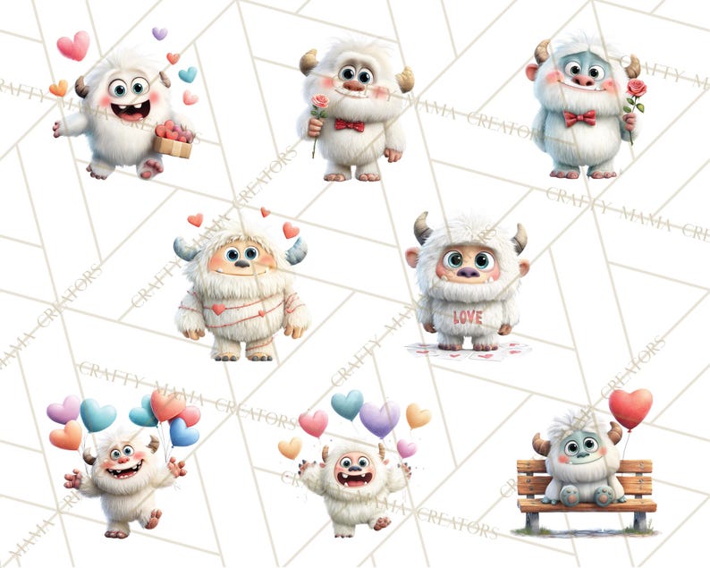 64 Png Saint-Valentin Yeti Clipart PNG, yéti mignon avec coeurs et ...