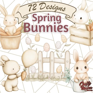Muted Spring Bunny Clipart PNG, Watercolor Easter Rabbit PNG, Pastel ...