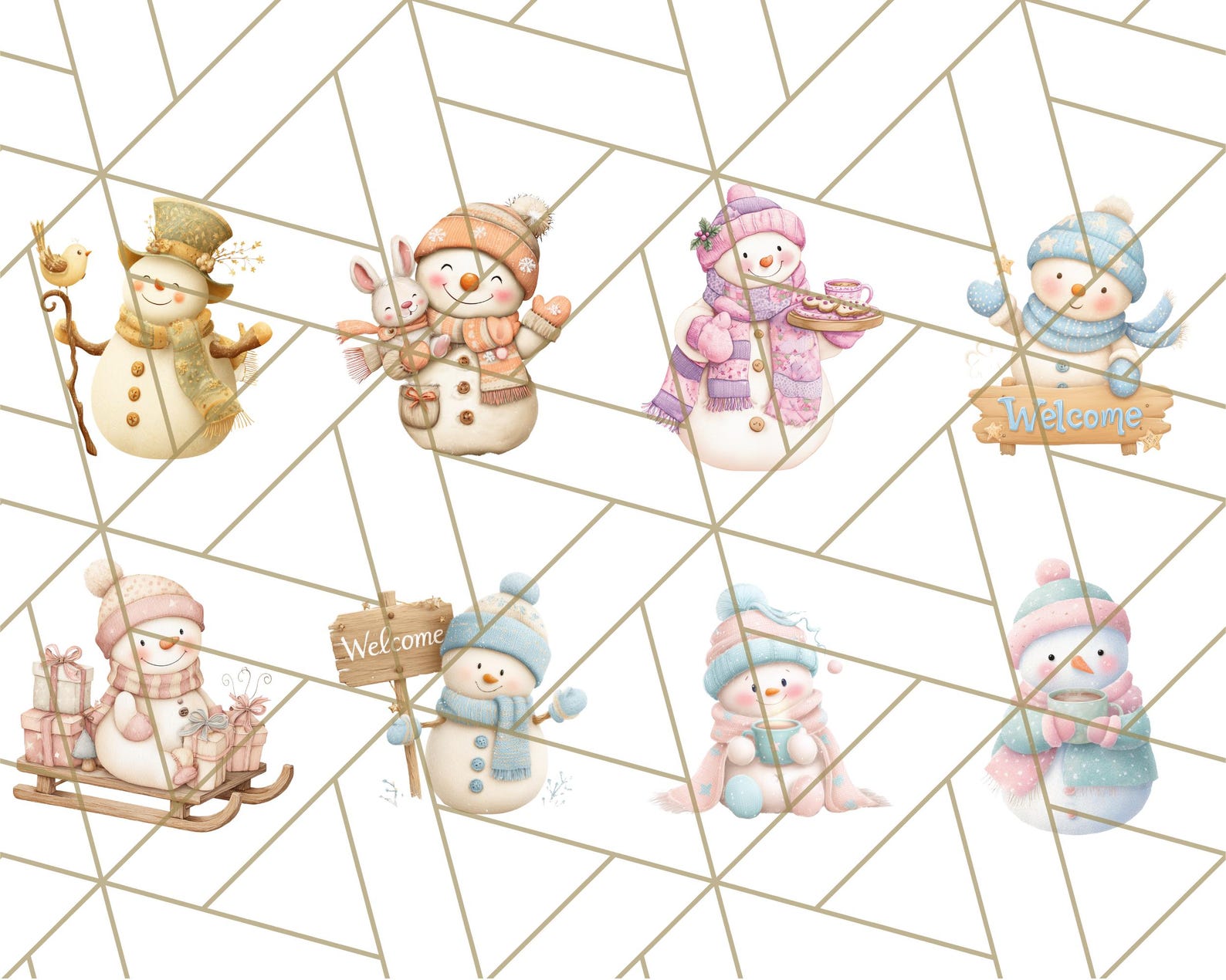 48 Png, Cute Snowman Clipart, Pastel Snowmen PNG, Winter Snowman Clip ...