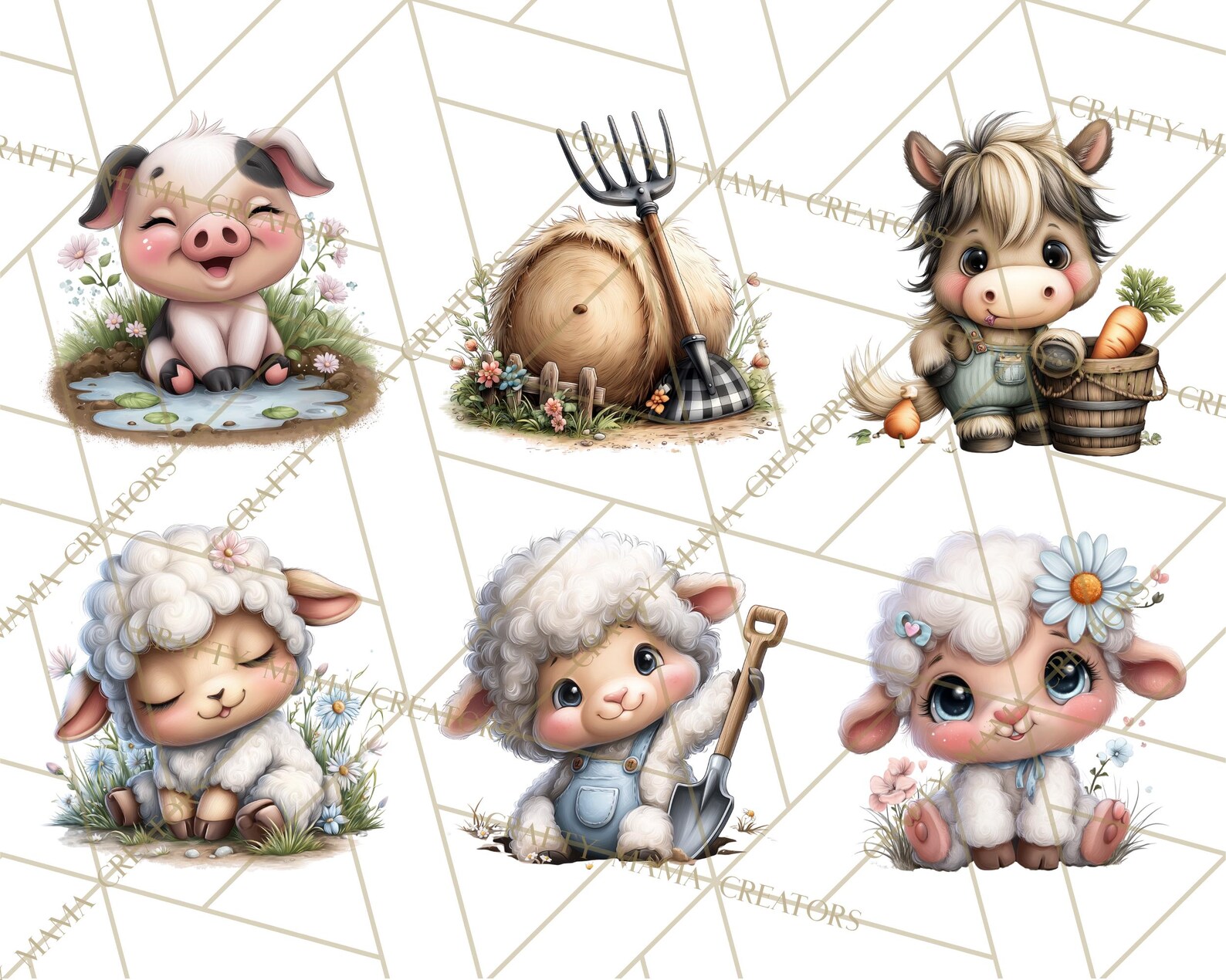 48 Png, Farm Animals Clipart PNG, Cute Cow Pig Sheep Chicken Horse Goat ...