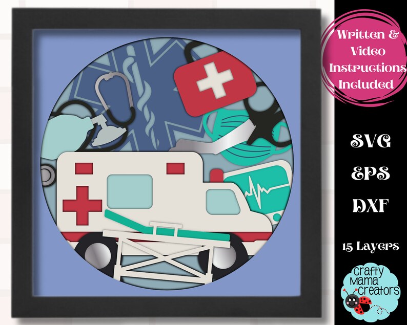 3D EMS Svg Shadow Box, Paramedic Svg Stethoscope Shadowbox Svg, EMT 3D ...