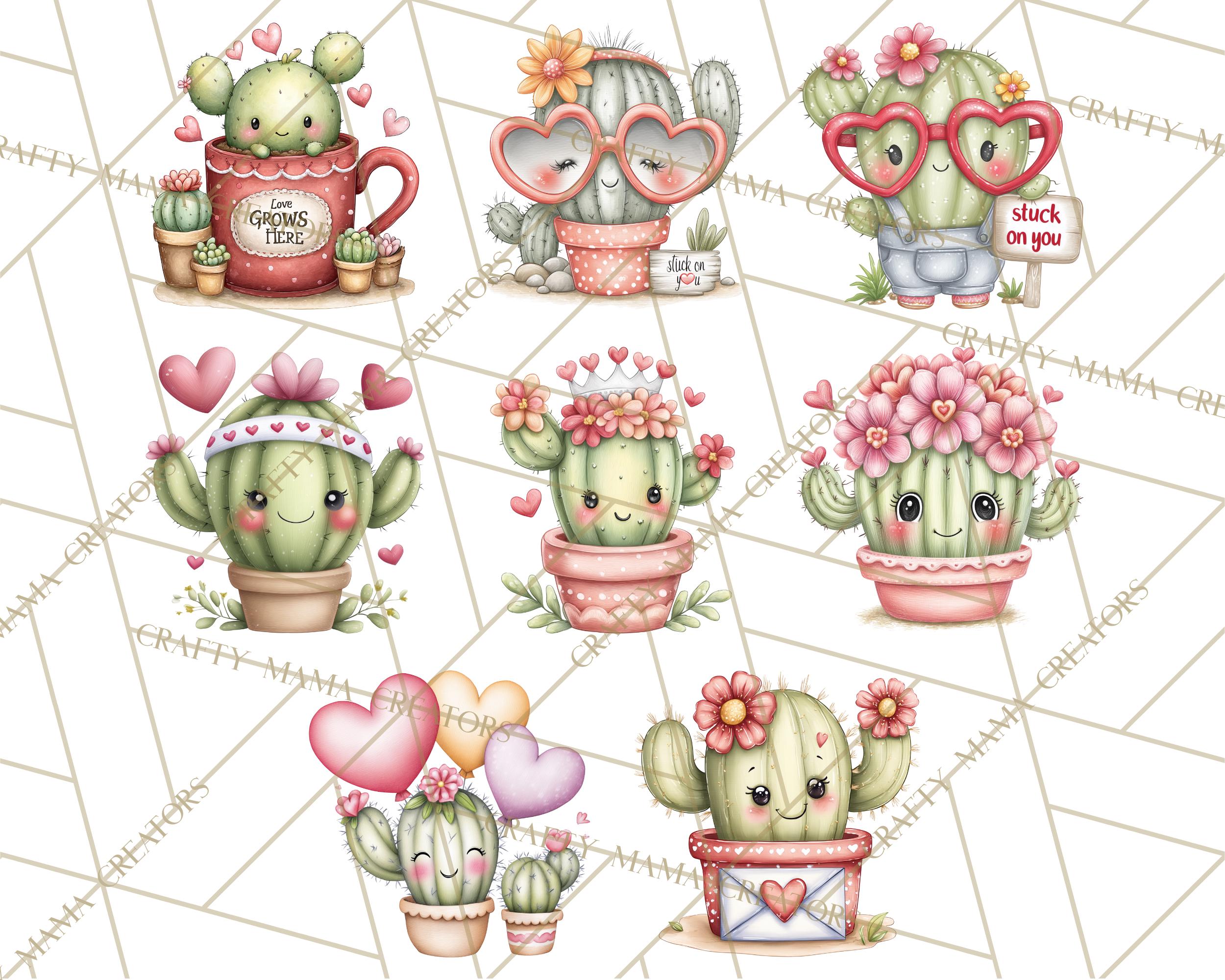 60 Png, Cute Cactus Valentine Clipart, Love Plant PNG, Adorable Heart ...