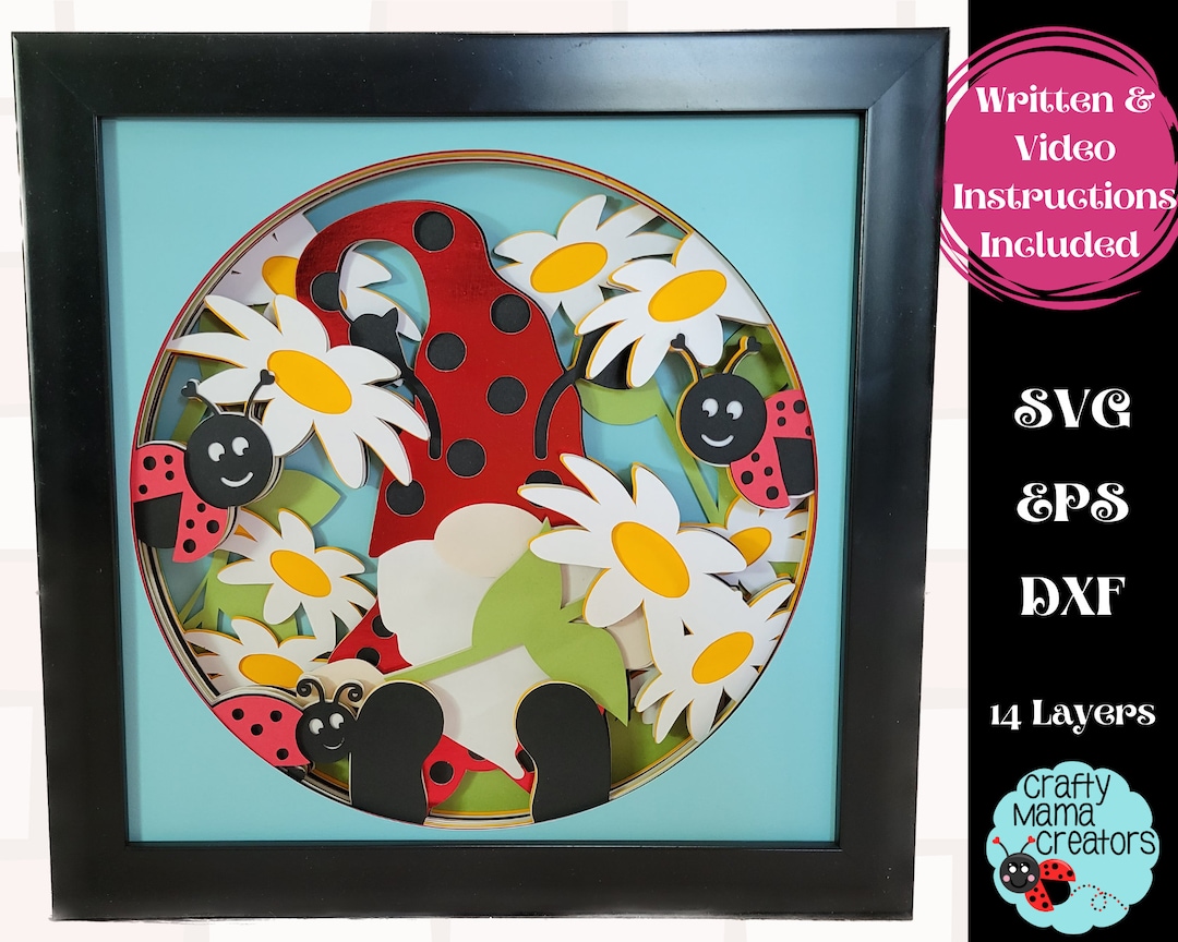 3D Gnome Shadow Box Svg Spring Flowers Shadowbox Svg Ladybug - Etsy
