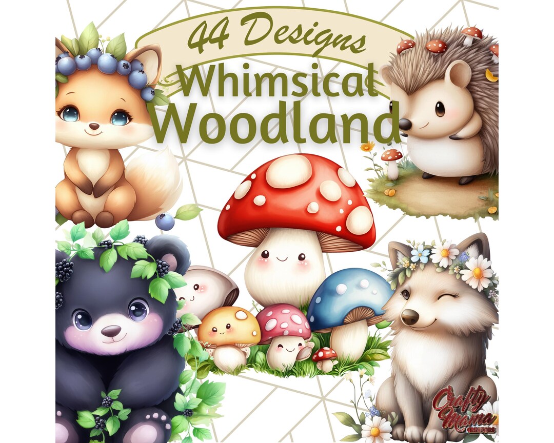 Whimsical Woodland Animals Clipart, Forest Creatures With Berries, Cute ...