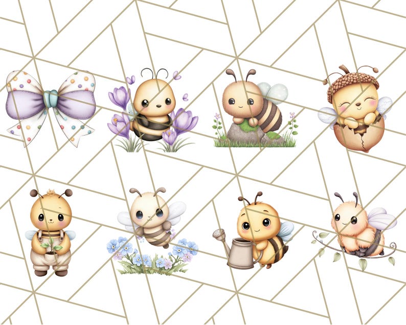 Adorable Bee Clipart PNG, Cute Everyday Bees With and Without Faces ...