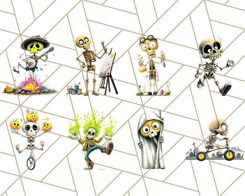 Quirky Skeleton Clipart PNG, Cute Halloween Skeleton Art, Funny ...