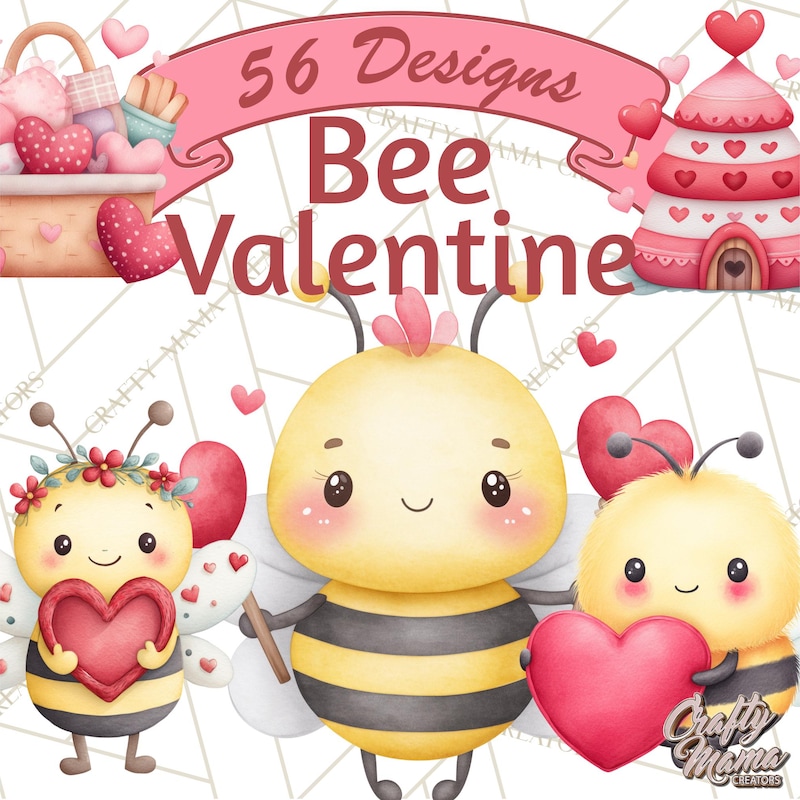 Valentine Bee Clipart - Etsy