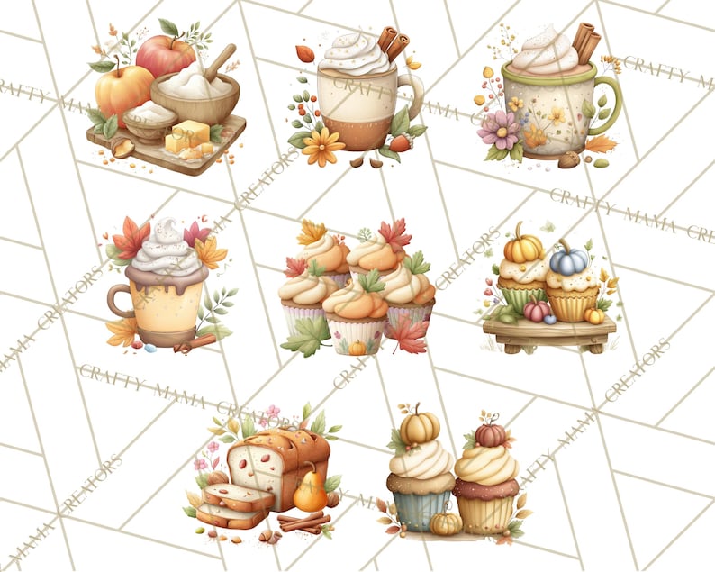 52 Png, Cozy Fall Baking Clipart, Pumpkin Pie Apple Cinnamon Bread Clip ...