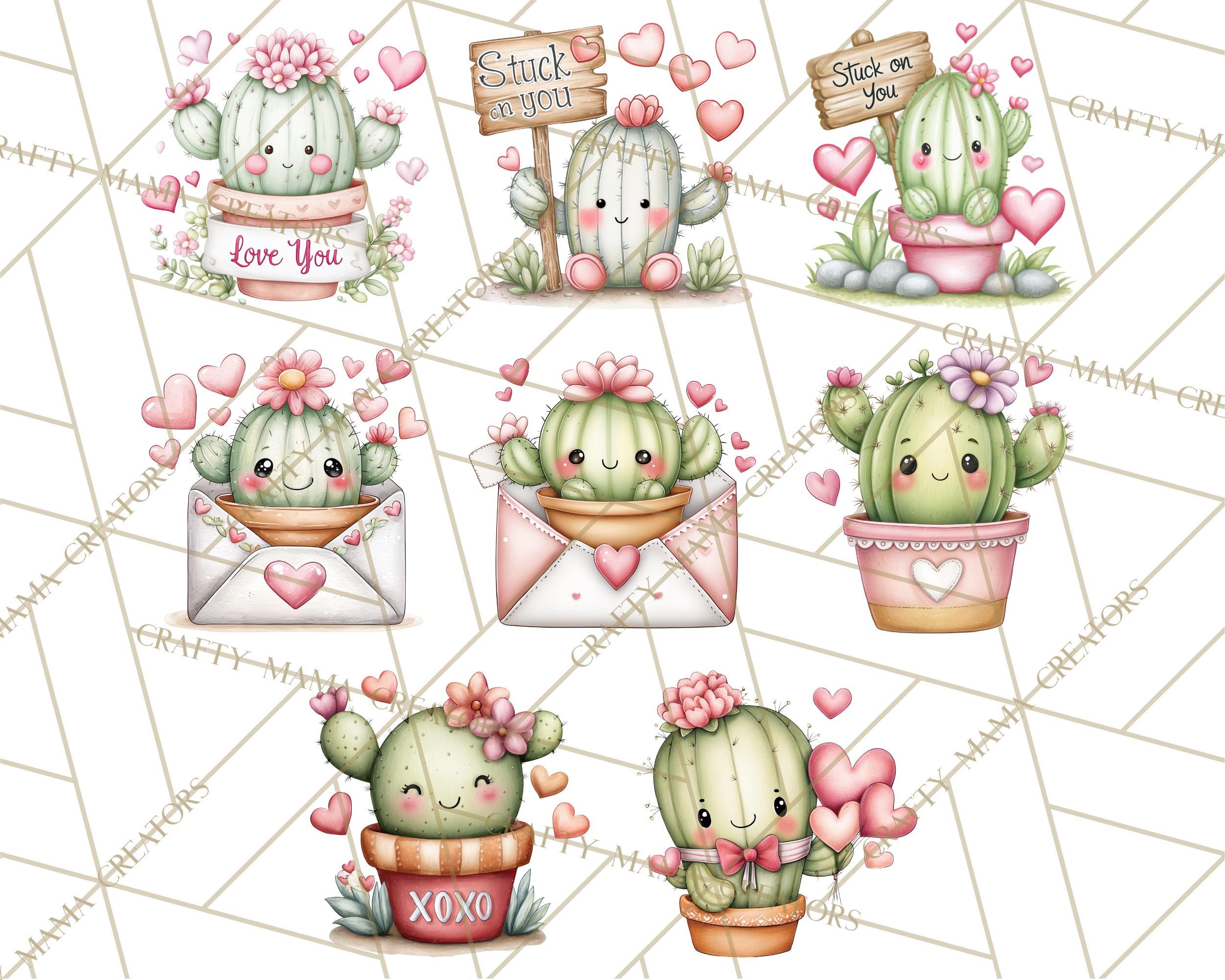 60 Png, Cute Cactus Valentine Clipart, Love Plant PNG, Adorable Heart ...
