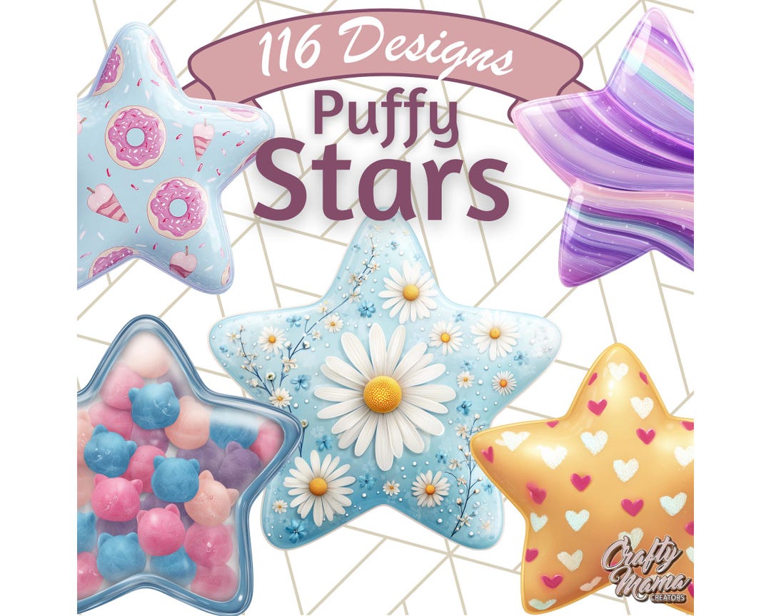 Puffy Star Clipart PNG, Cute Glossy Star Clip Art, Pastel Patterned ...