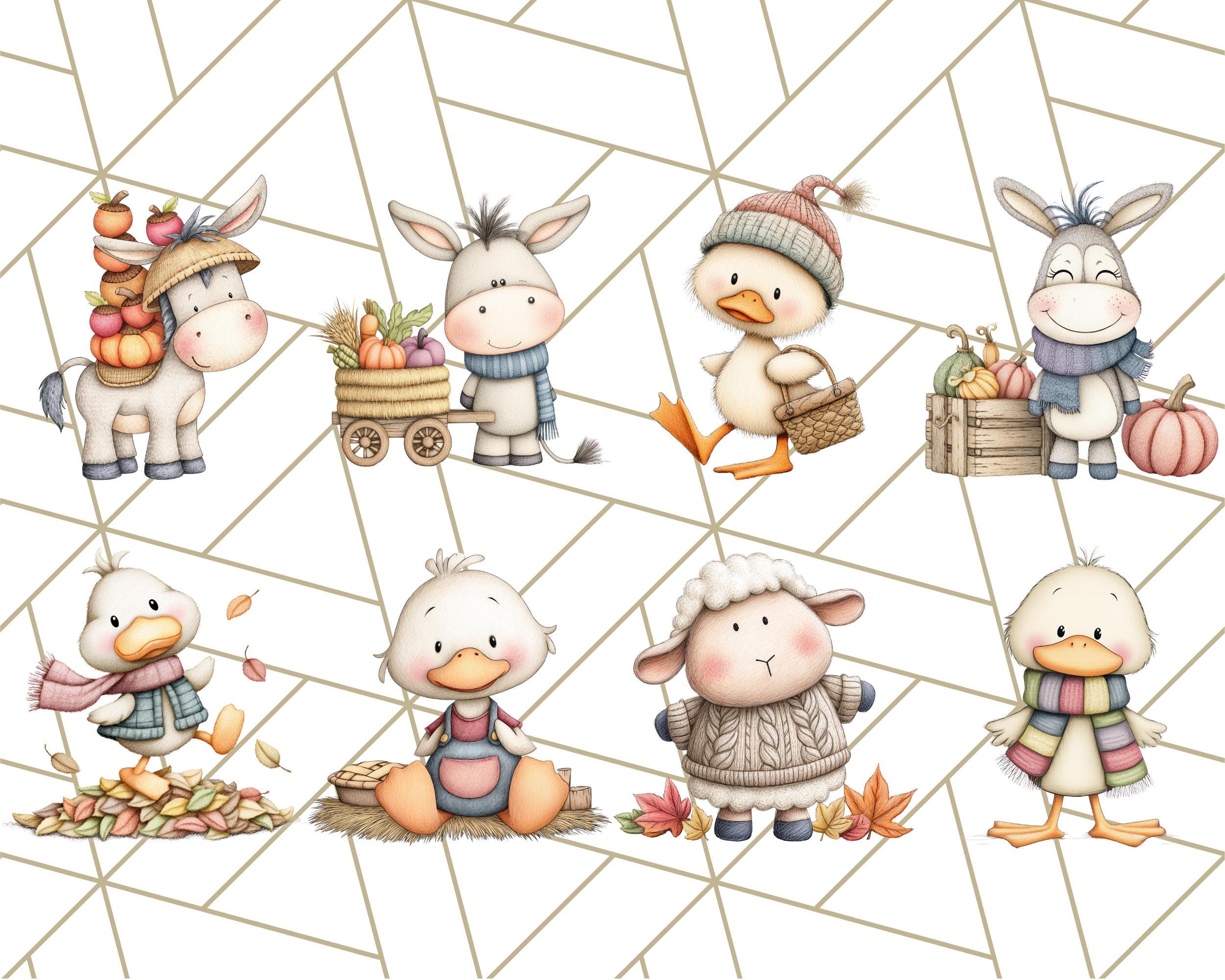 Fall Farm Animal Clipart, Autumn Farm PNG, Cozy Barnyard Animals ...
