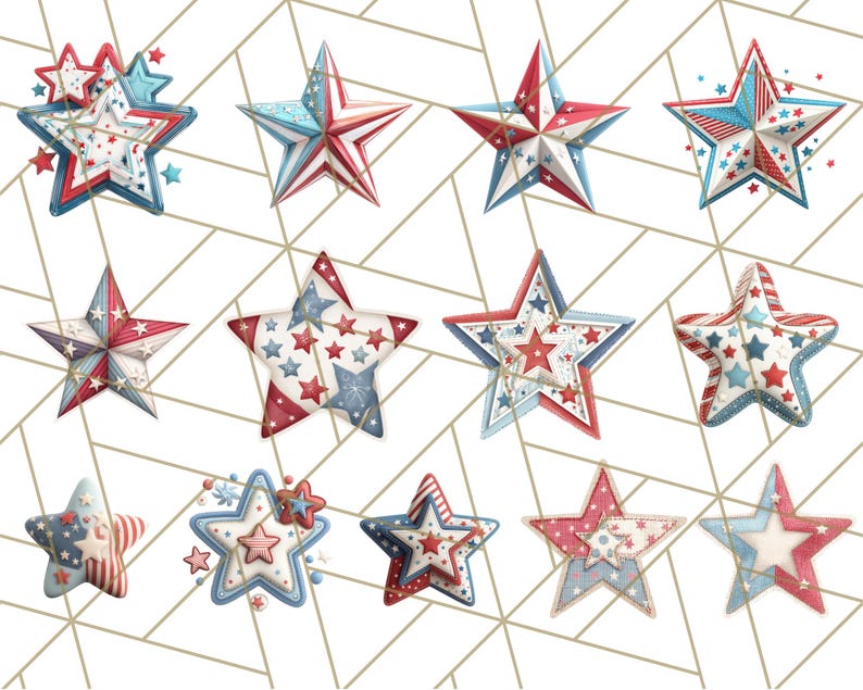 Patriotic Star Clipart PNG, Red White and Blue Puffy Star Clip Art ...
