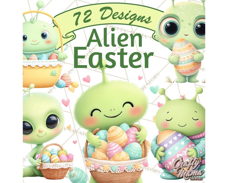 72 Png, Alien Easter Clipart, Cute Green Alien Easter Eggs, Cartoon ...
