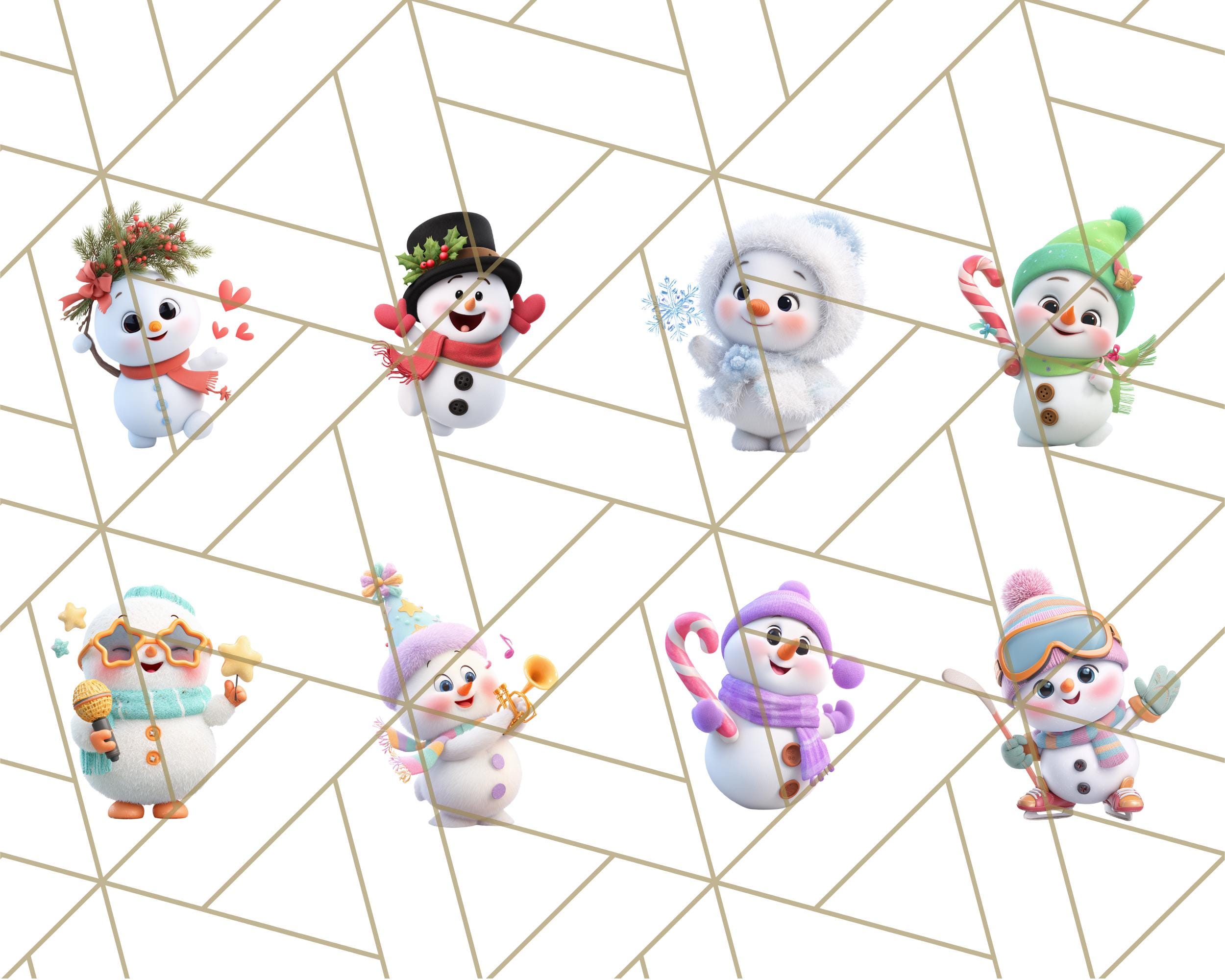 56 Png, Adorable Snowman Character Clipart Bundle, Cute 3D Snowmen Pngs ...