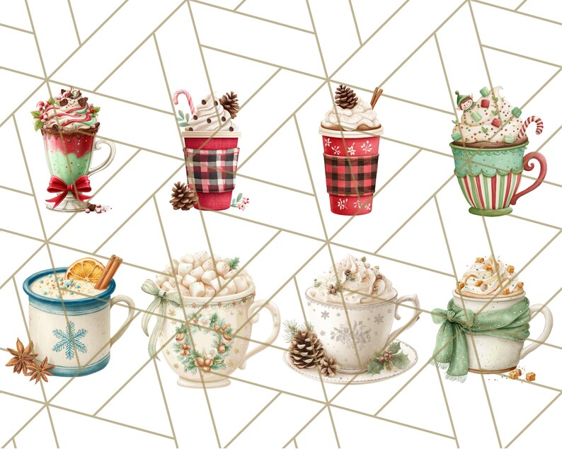Christmas Coffee Mugs Clipart 60 PNG Files, Festive Holiday Cups, Cozy ...