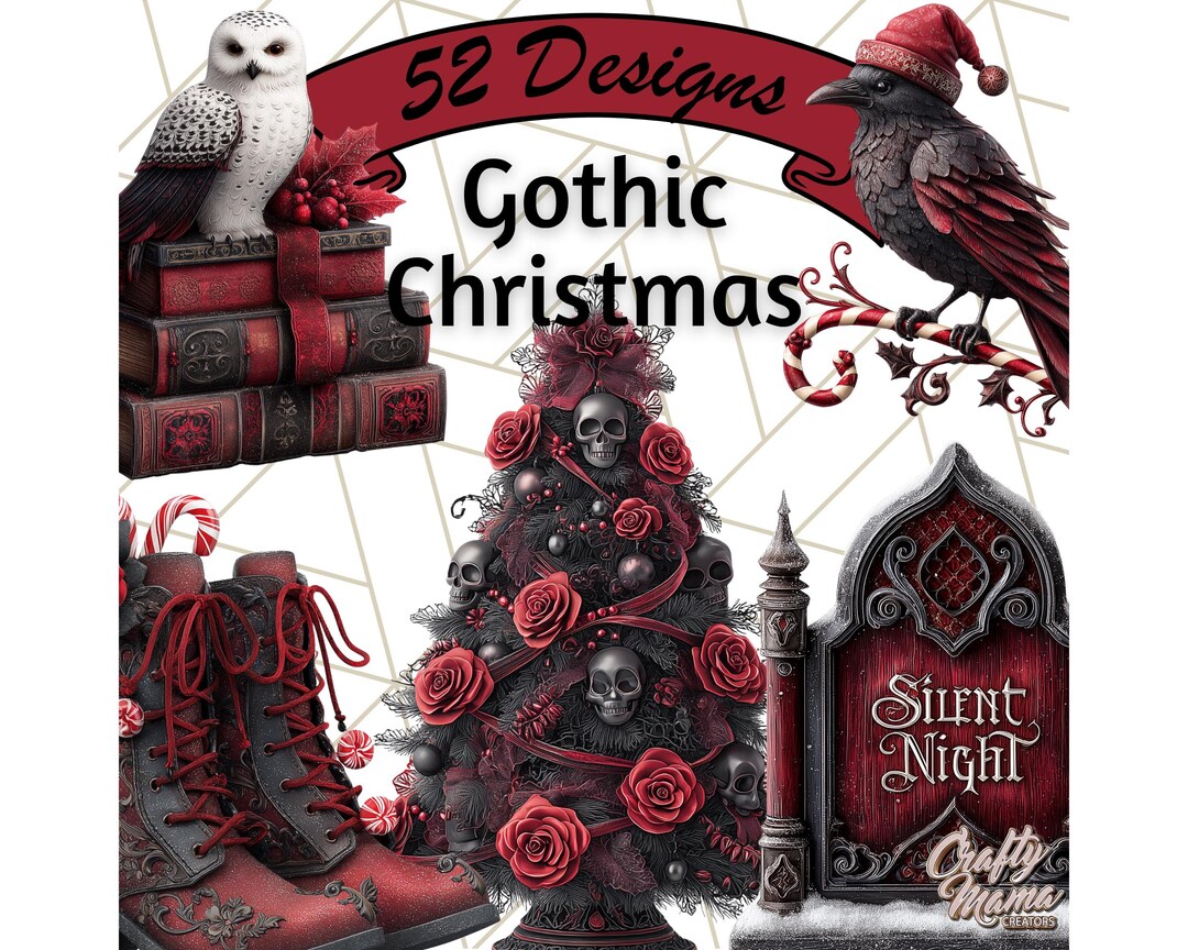 Gothic Christmas Clipart PNG, Dark Holiday Aesthetic Art, Skeleton ...