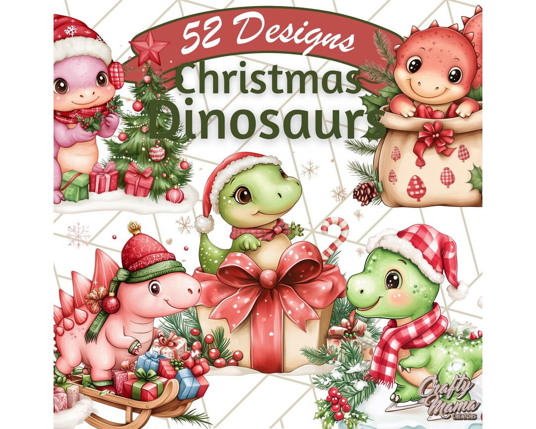 Christmas Dinosaur PNG Clipart, Cute Christmas Dinosaurs and Holiday ...