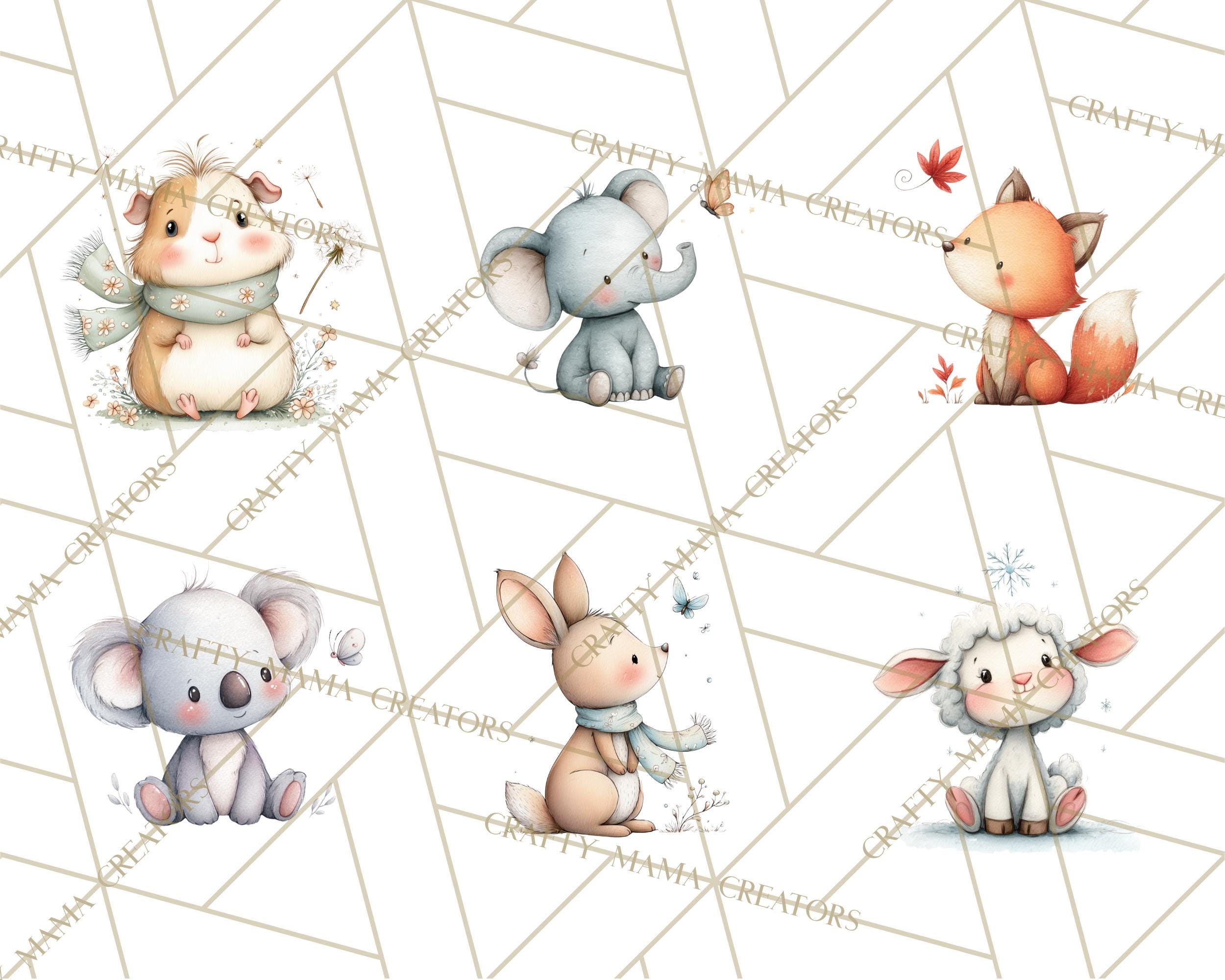 48 Png, Whimsical Watercolor Animal Clipart, Cozy Nursery Forest ...