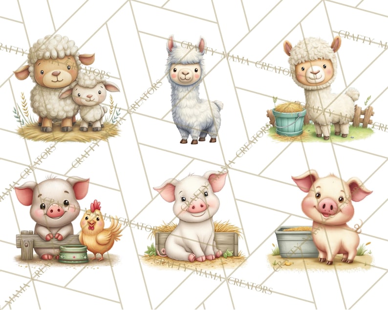 48 Png Farm Animals Clipart PNG, Cow Pig Sheep Horse Chicken Goat Barn ...