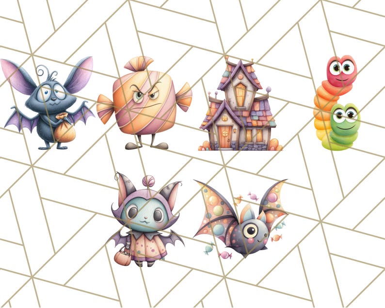52 Png, Whimsical Halloween Clipart, Cute Spooky Candy Pngs, Quirky ...
