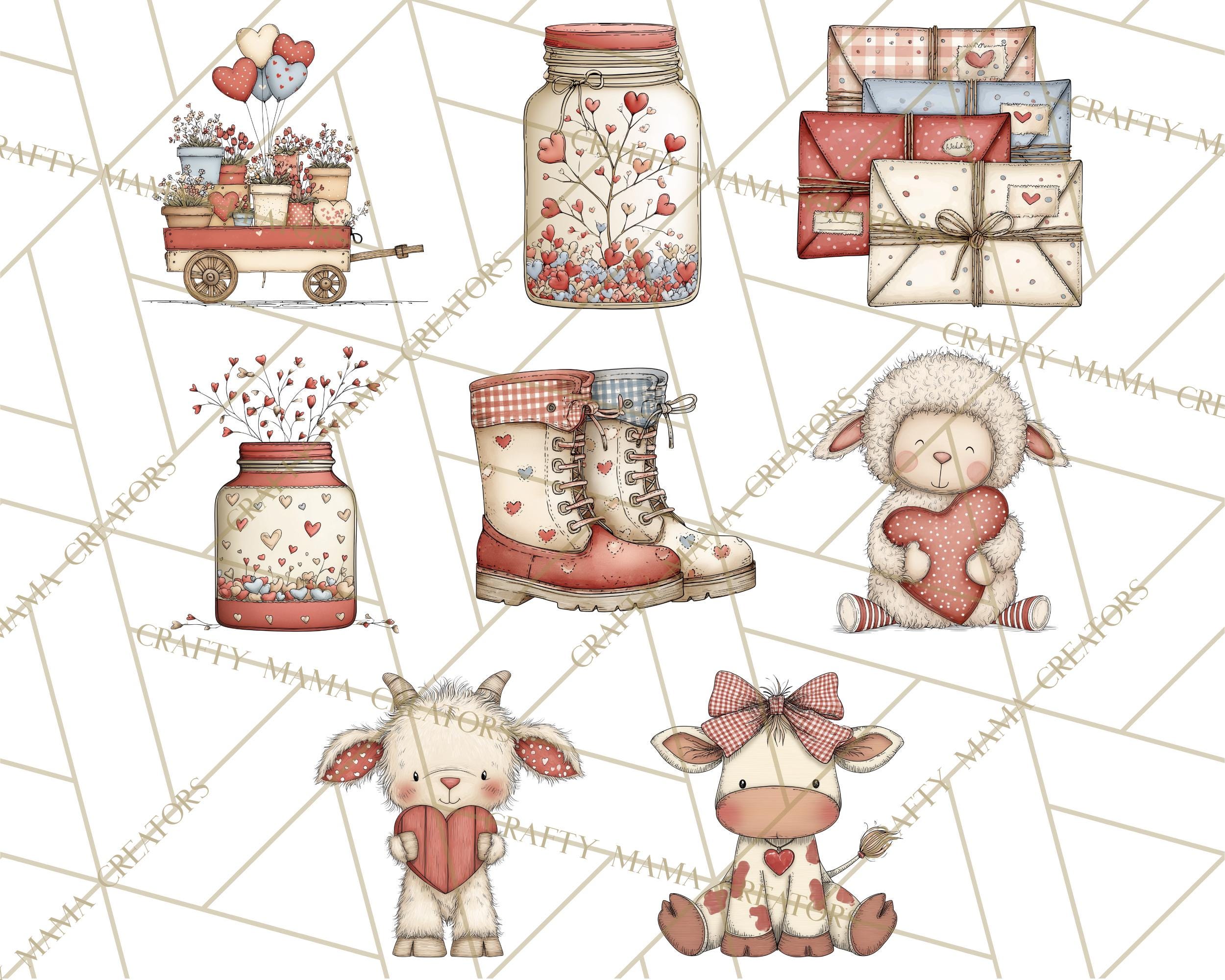 64 Png, Valentine Farm Animals Clipart, Cute Country Watercolor Clip ...