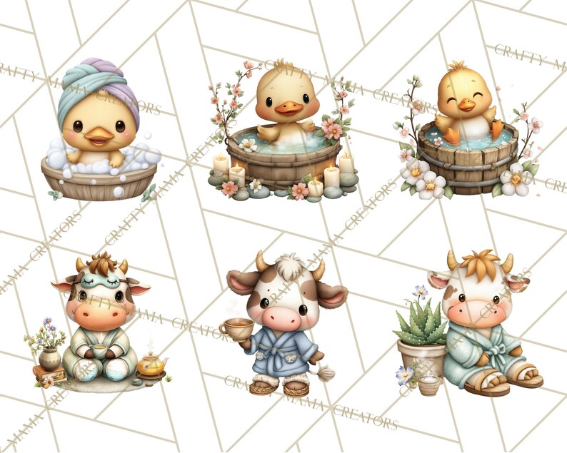 Baby Farm Animals Clipart, Cute Farm Animals PNG, Spa Day Baby Animals ...
