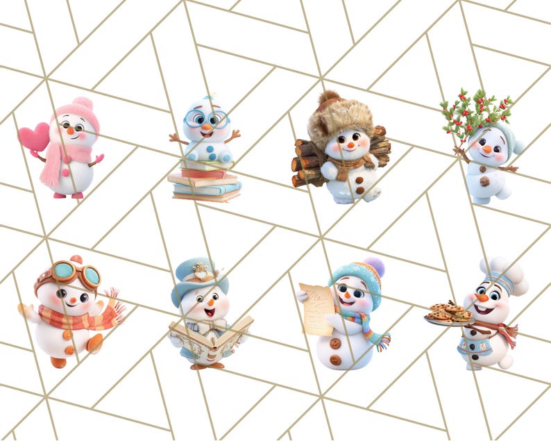 56 Png, Adorable Snowman Character Clipart Bundle, Cute 3D Snowmen Pngs ...